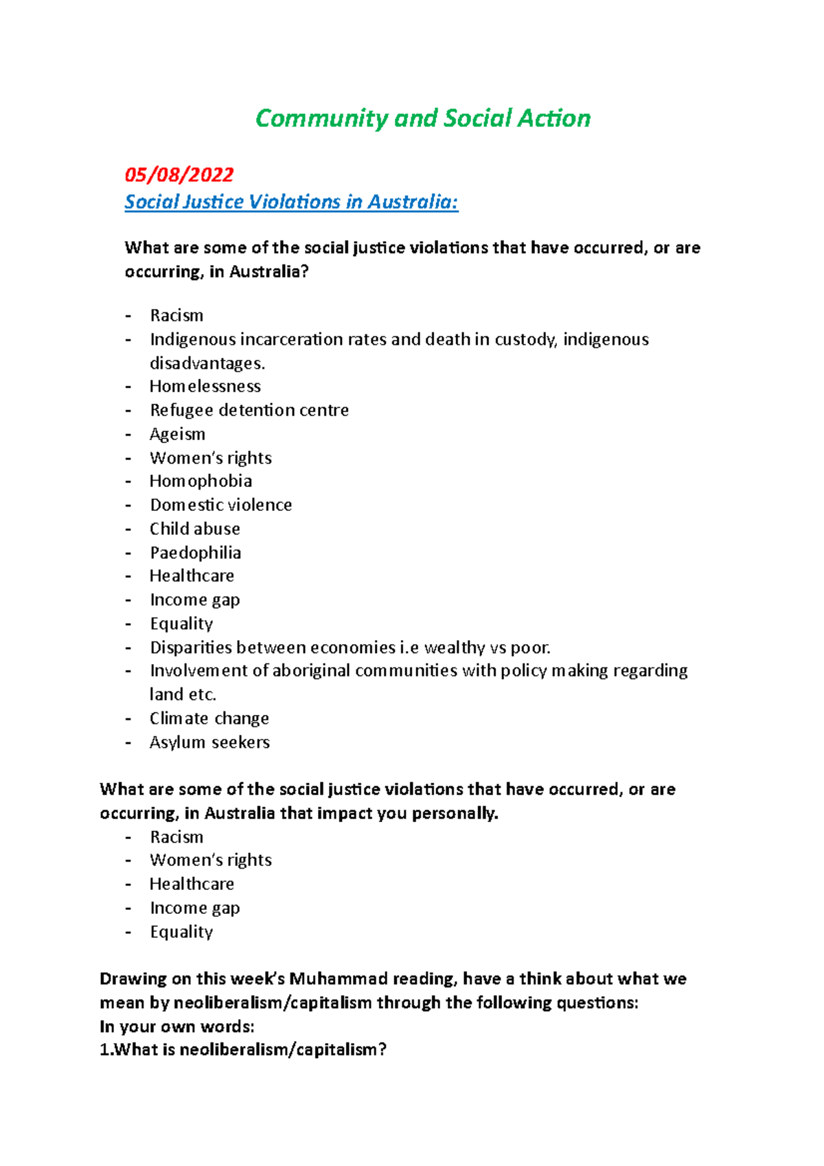 Community and Social Action - Community and Social Action 05/08/ Social ...