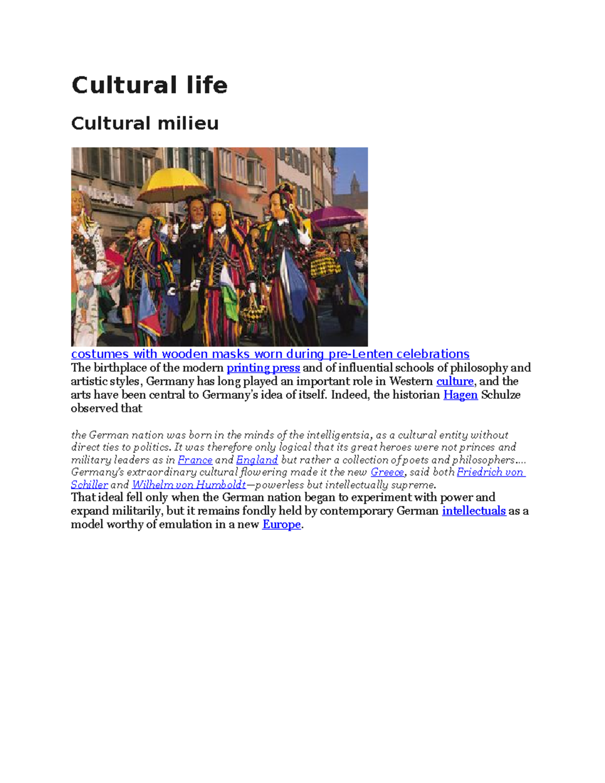 Germany Cultural life - Cultural life Cultural milieu costumes with ...