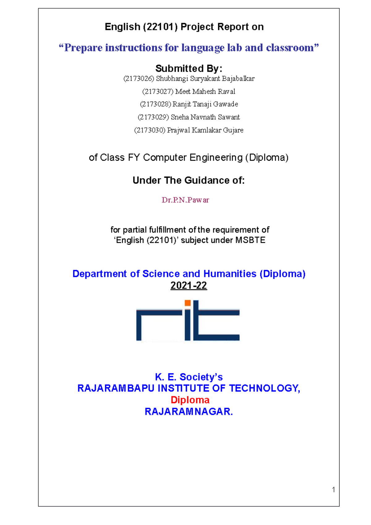 English microproject report - English (22101) Project Report on ...