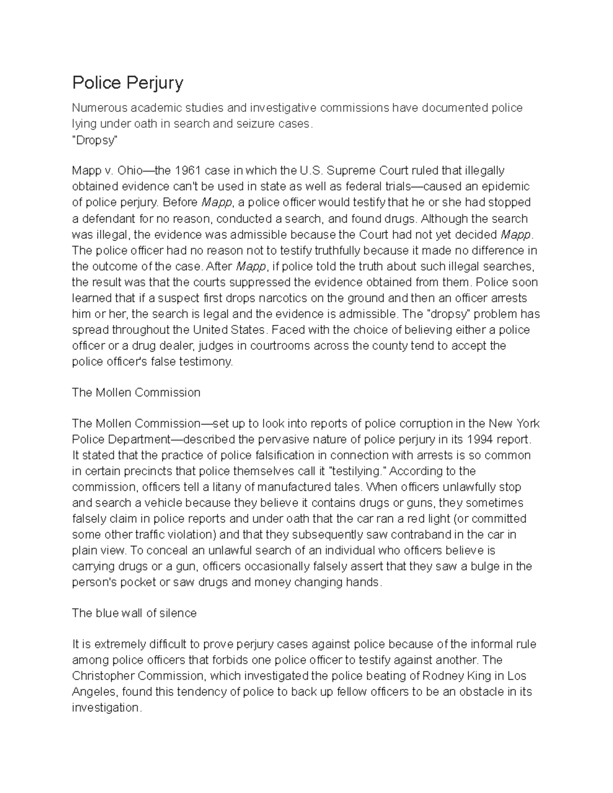 Police Perjury - Police Perjury Numerous academic studies and ...