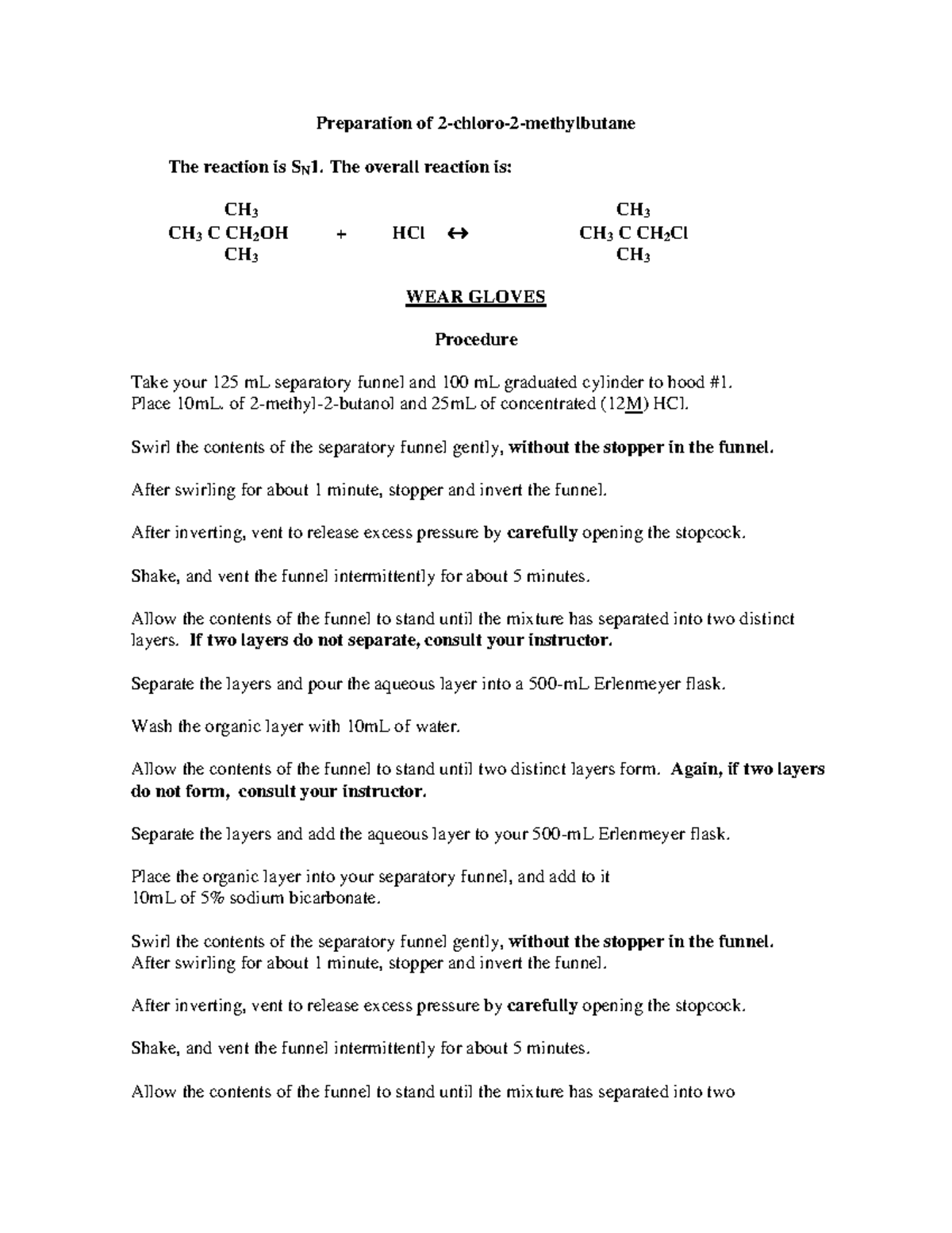 Synthesis of 2 chloro 2 methylbutane - Preparation of 2-chloro-2 ...