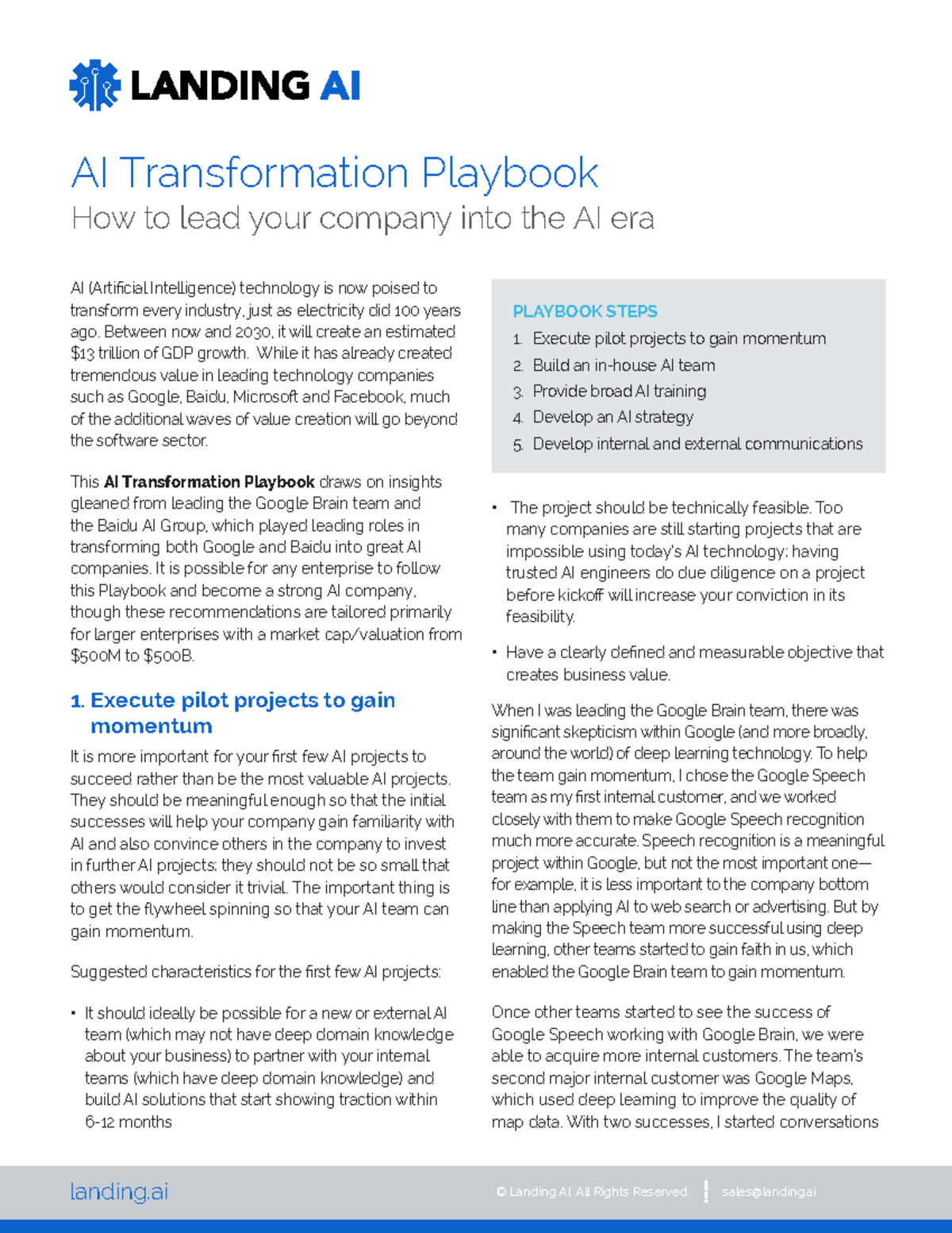 AI Transformation Playbook - Between now and 2030, it will create an ...