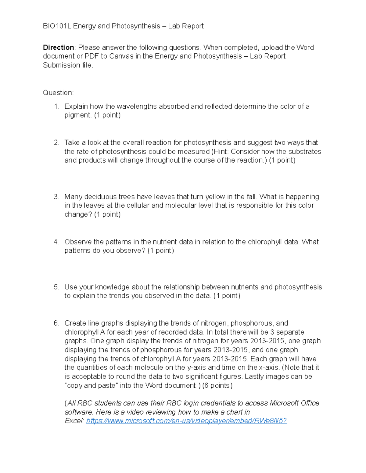 BIO101L Energy and Photosynthesis - Lab Report - BIO101L Energy and ...