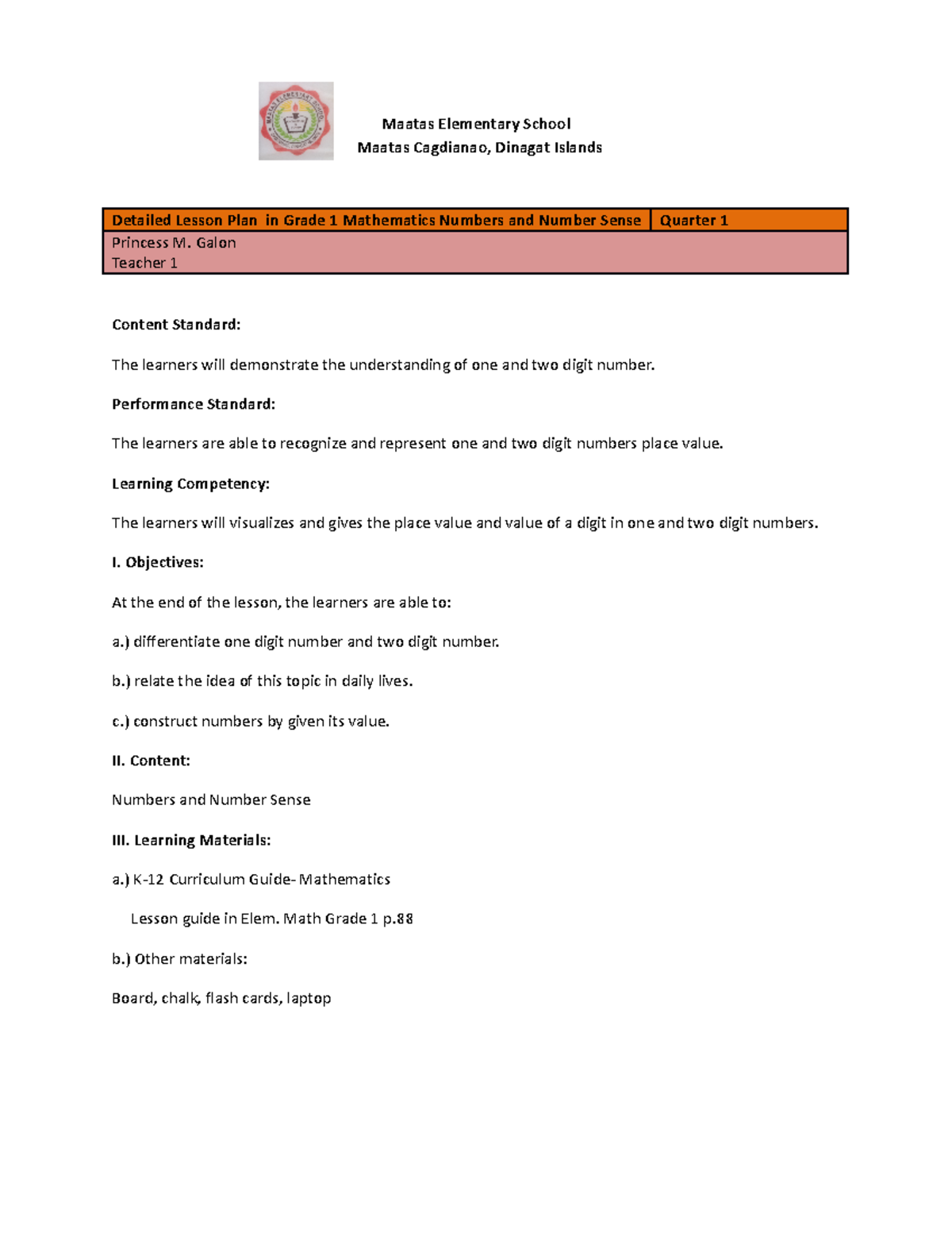 Final DLP - DLP in Math - Maatas Elementary School Maatas Cagdianao ...