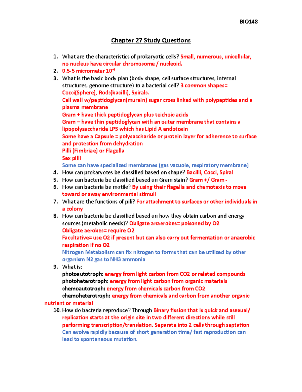 Ch 27 & Ch 19 Study Qs (2) filled - BIO 148 - Cal Baptist - Studocu