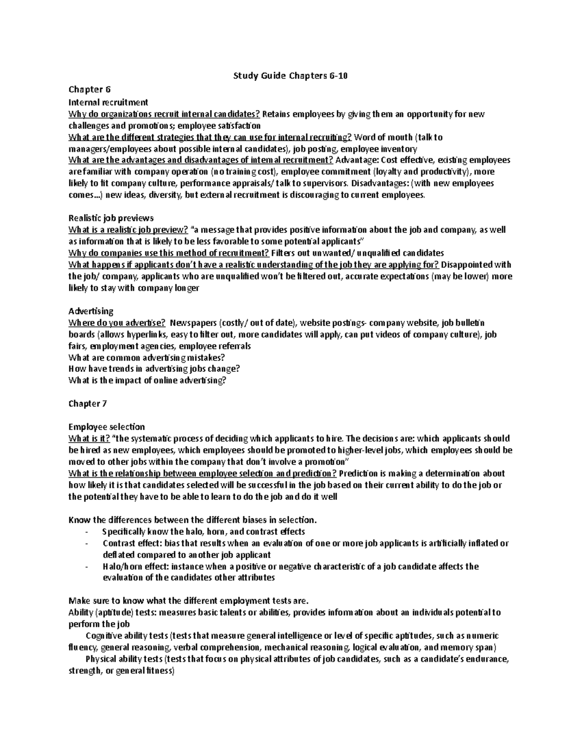 Study Guide Chapters 6-10 - Study Guide Chapters 6- Chapter 6 Internal ...