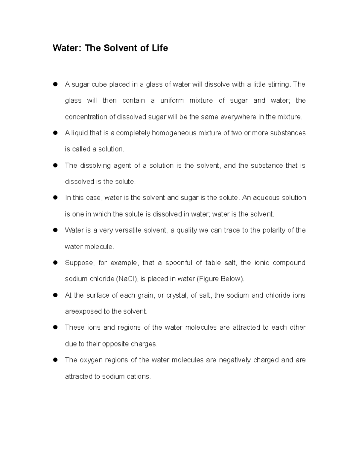 Water- The Solvent of Life - Water: The Solvent of Life A sugar cube ...