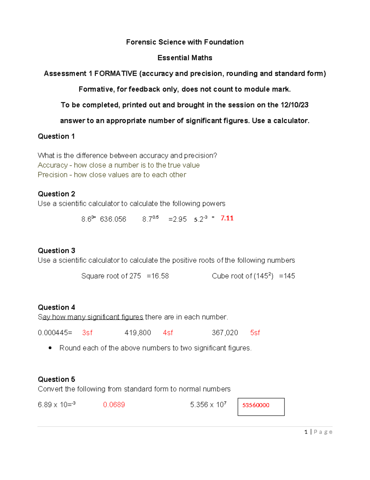 Lesson 1 maths consolodate - Forensic Science with Foundation Essential ...