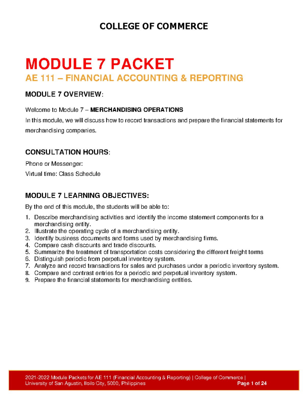 21 AE 111 Module 7 Merchandising Operations - 2021-2022 Module Packets ...