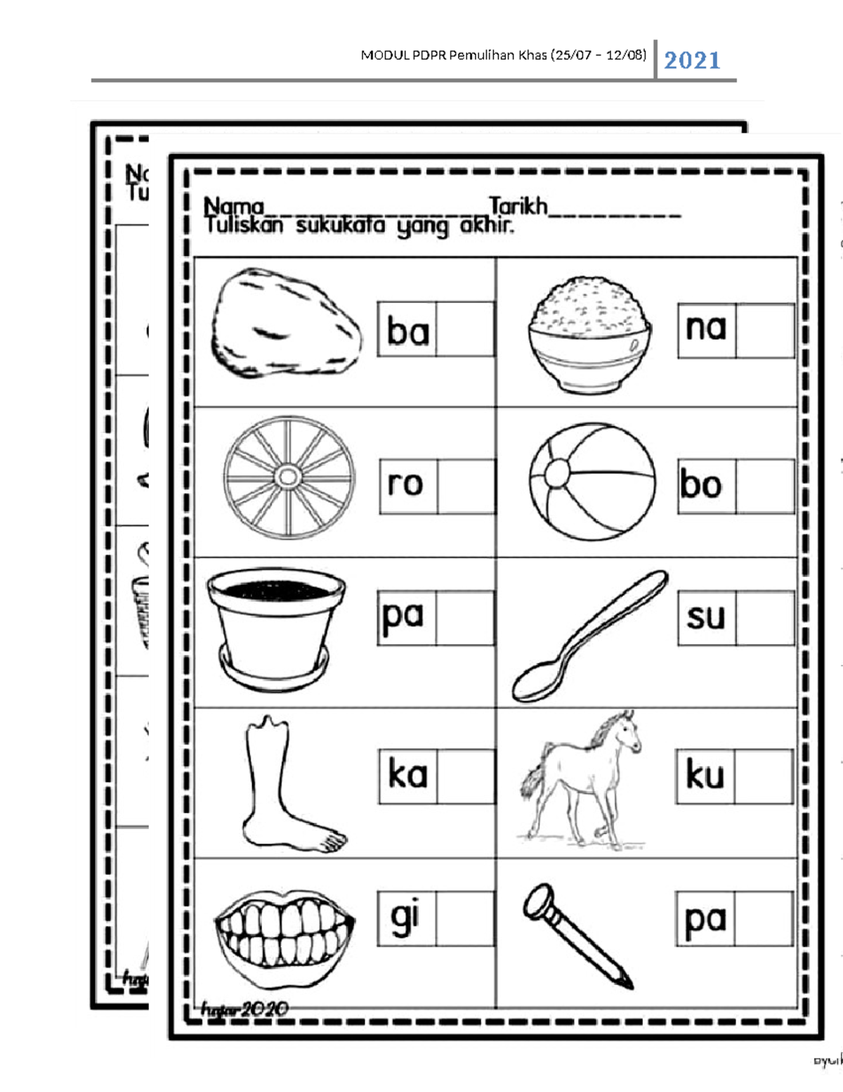 Lembaran Kerja KVKV - latihan pemulihan khas - bahasa melayu - 2021 ...