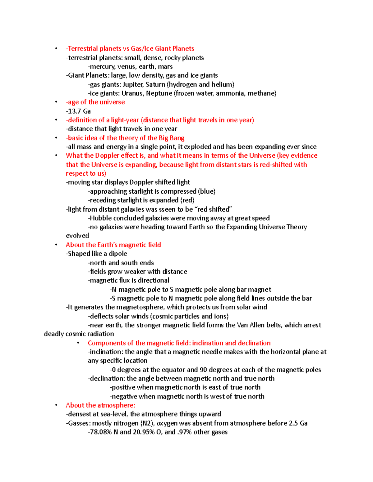 Geology Notes for the Final -Terrestrial planets vs Gas/Ice Giant ...