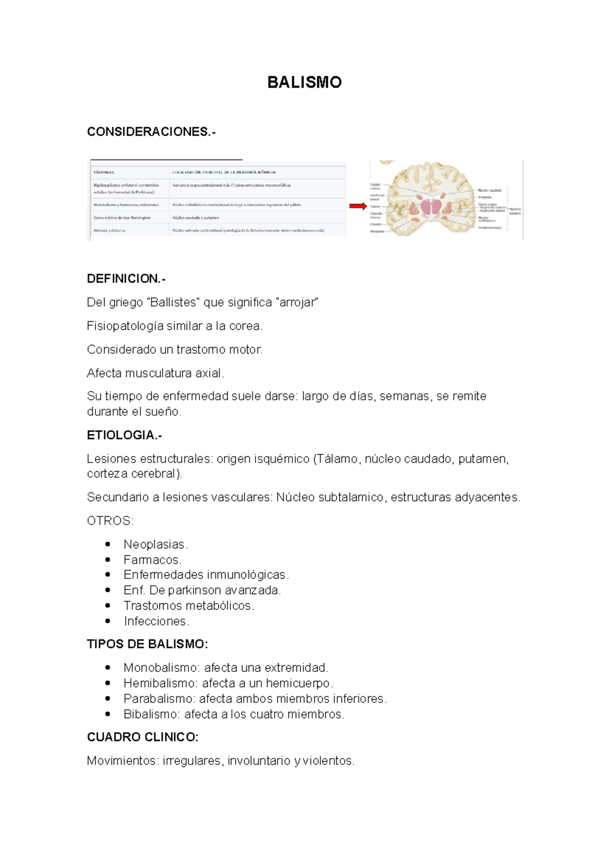 Balismo - Trastorno de movimiento - BALISMO CONSIDERACIONES ...