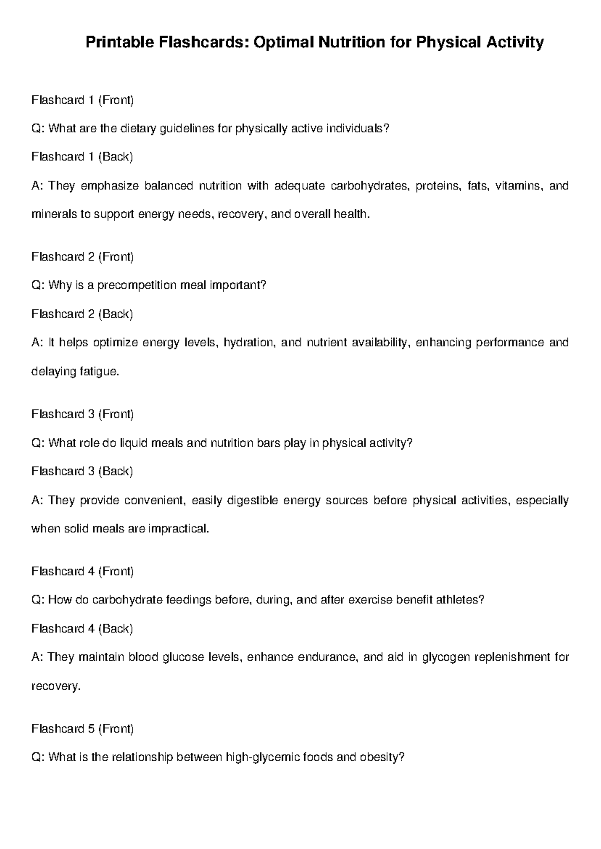 Printable Flashcards Nutrition - Printable Flashcards: Optimal ...
