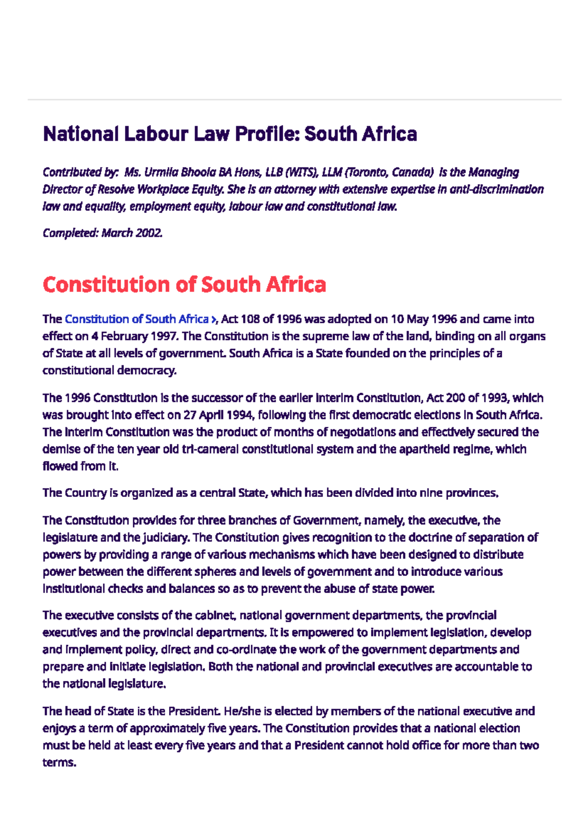 SA Labour Law Profile from the ILO - Studocu