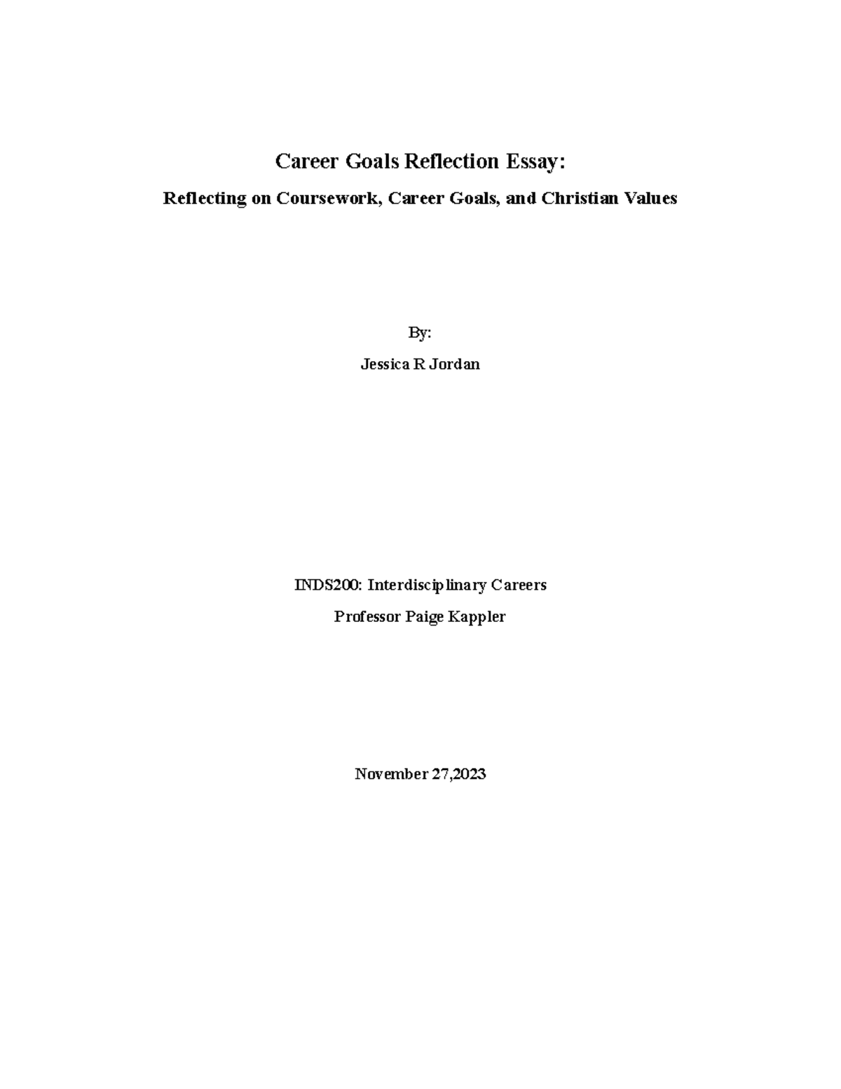 Career Goals Reflection Essay - Career Goals Reflection Essay ...