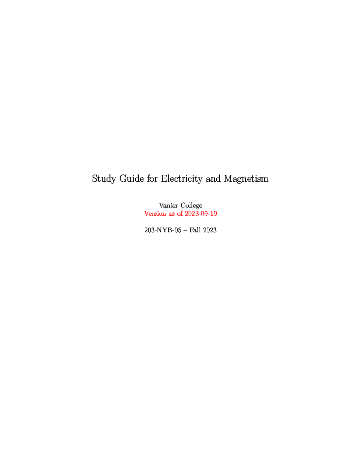 Study Guide NYB - Practice problems with answers - Study Guide for Electricity and Magnetism ...