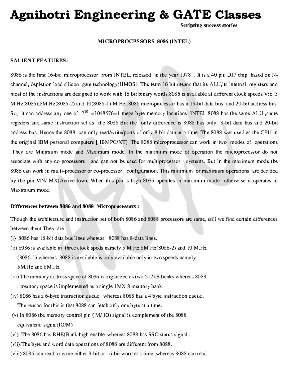 AEGC-8086 Microprocessor - Classnotes - Agnihotri Engineering & GATE ...