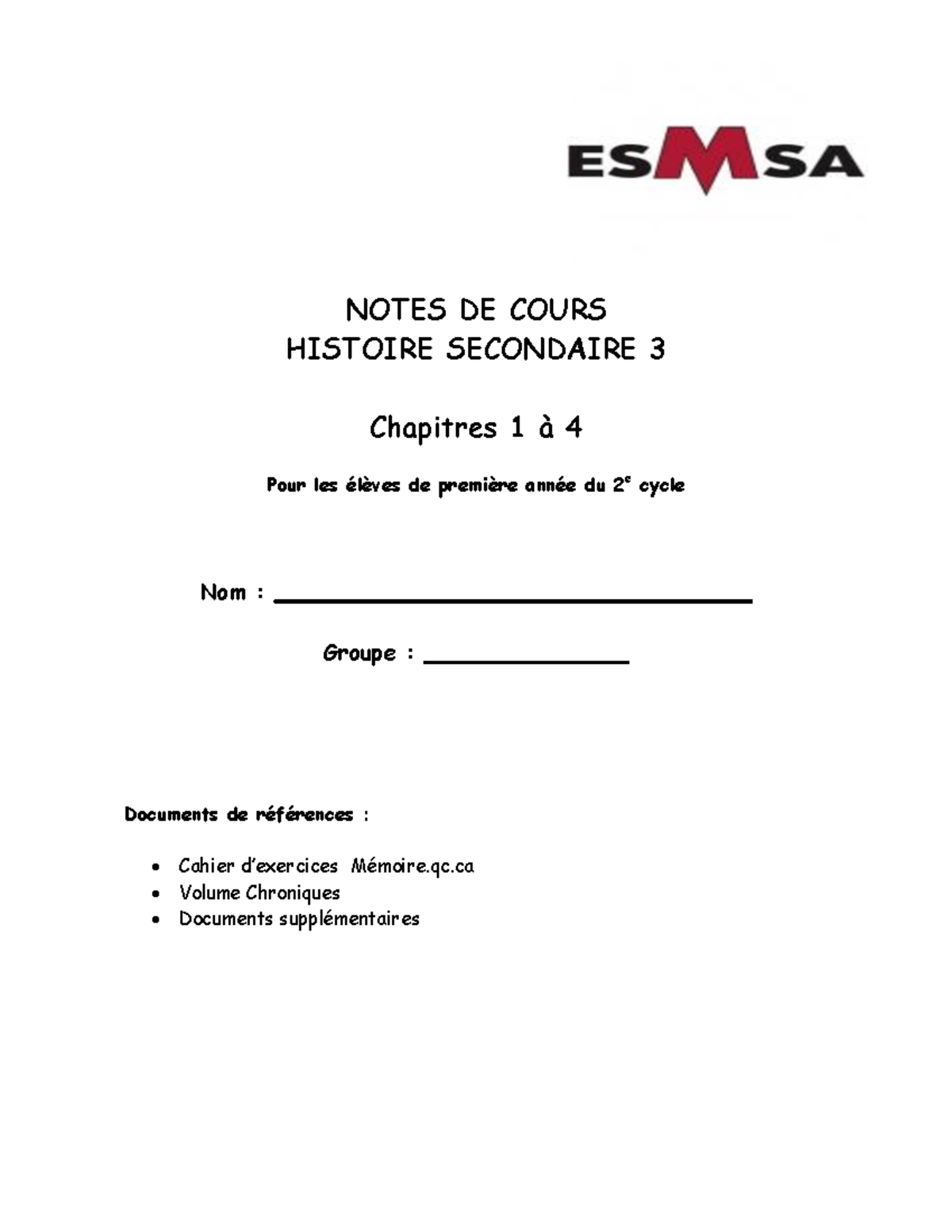 Histoire Notes de cours 3e secondaire - NOTES DE COURS HISTOIRE ...