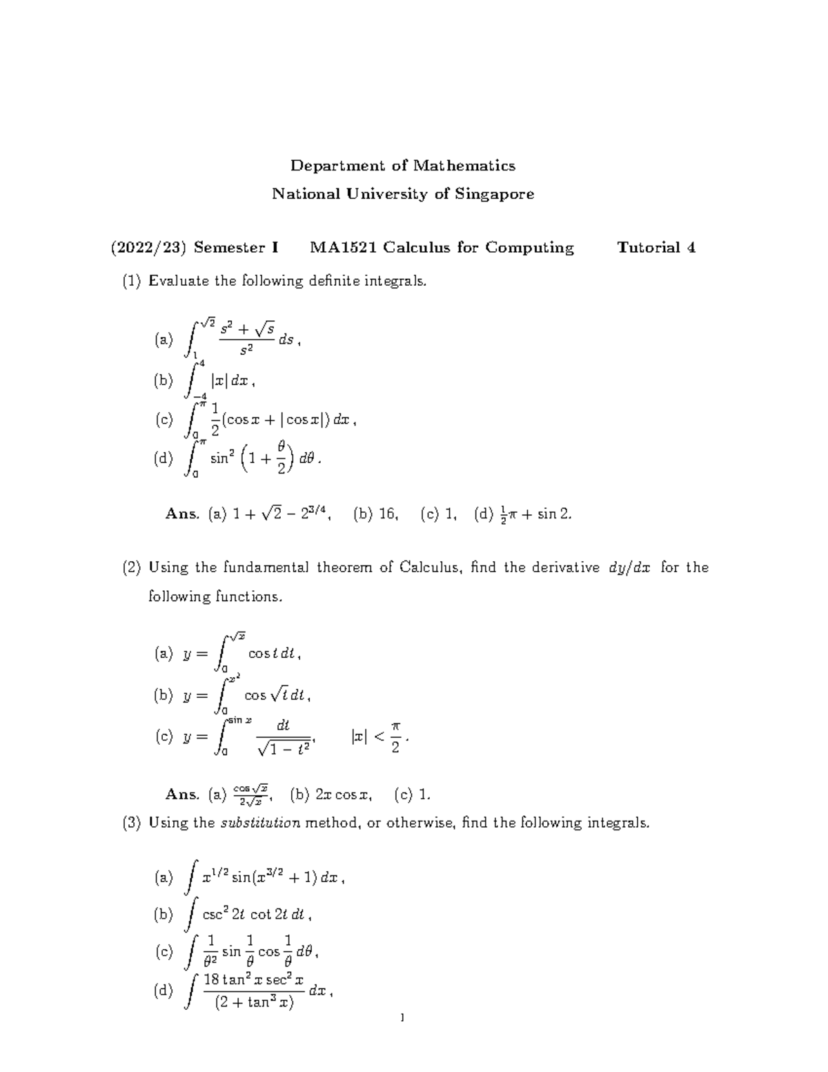 Tut4 Tutorial 4 Department Of Mathematics National University Of Singapore 202223