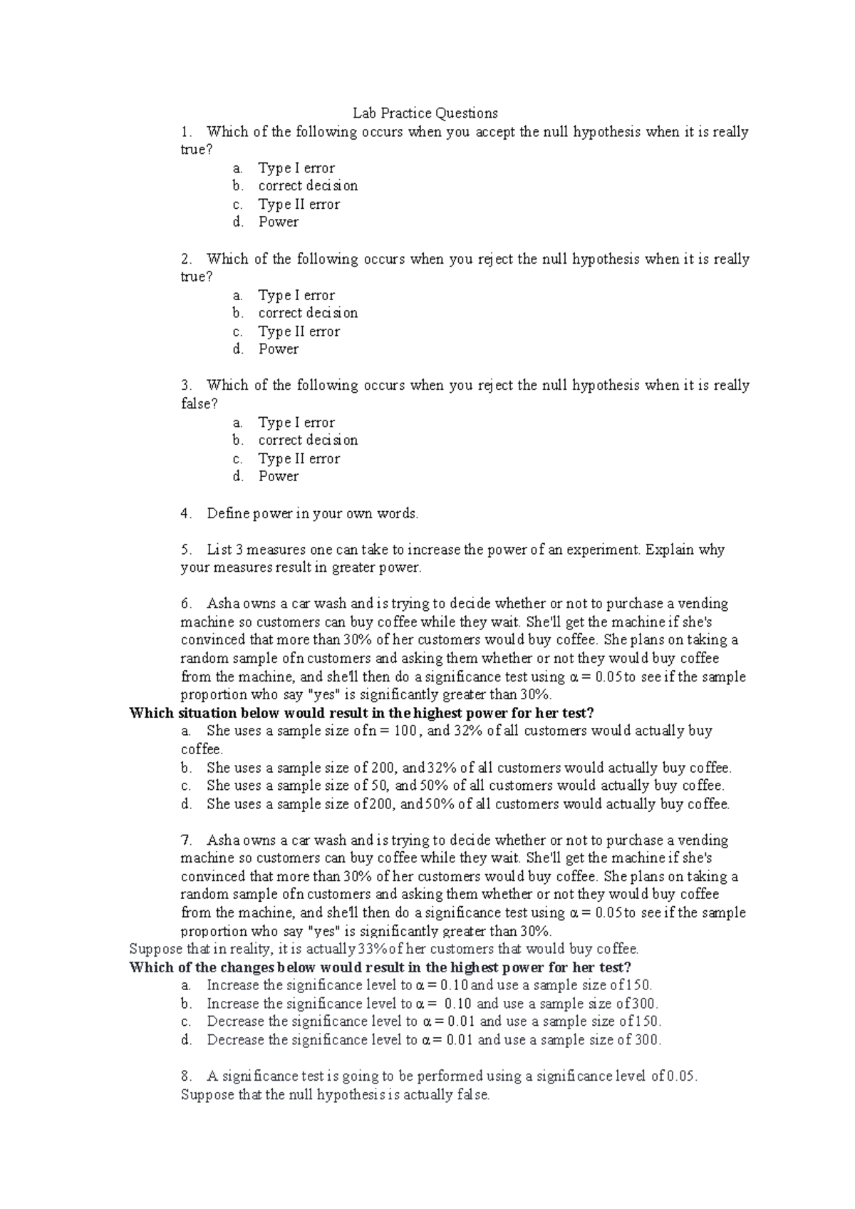 Lab 3 Practice Questions- with answers - Lab Practice Questions Which ...