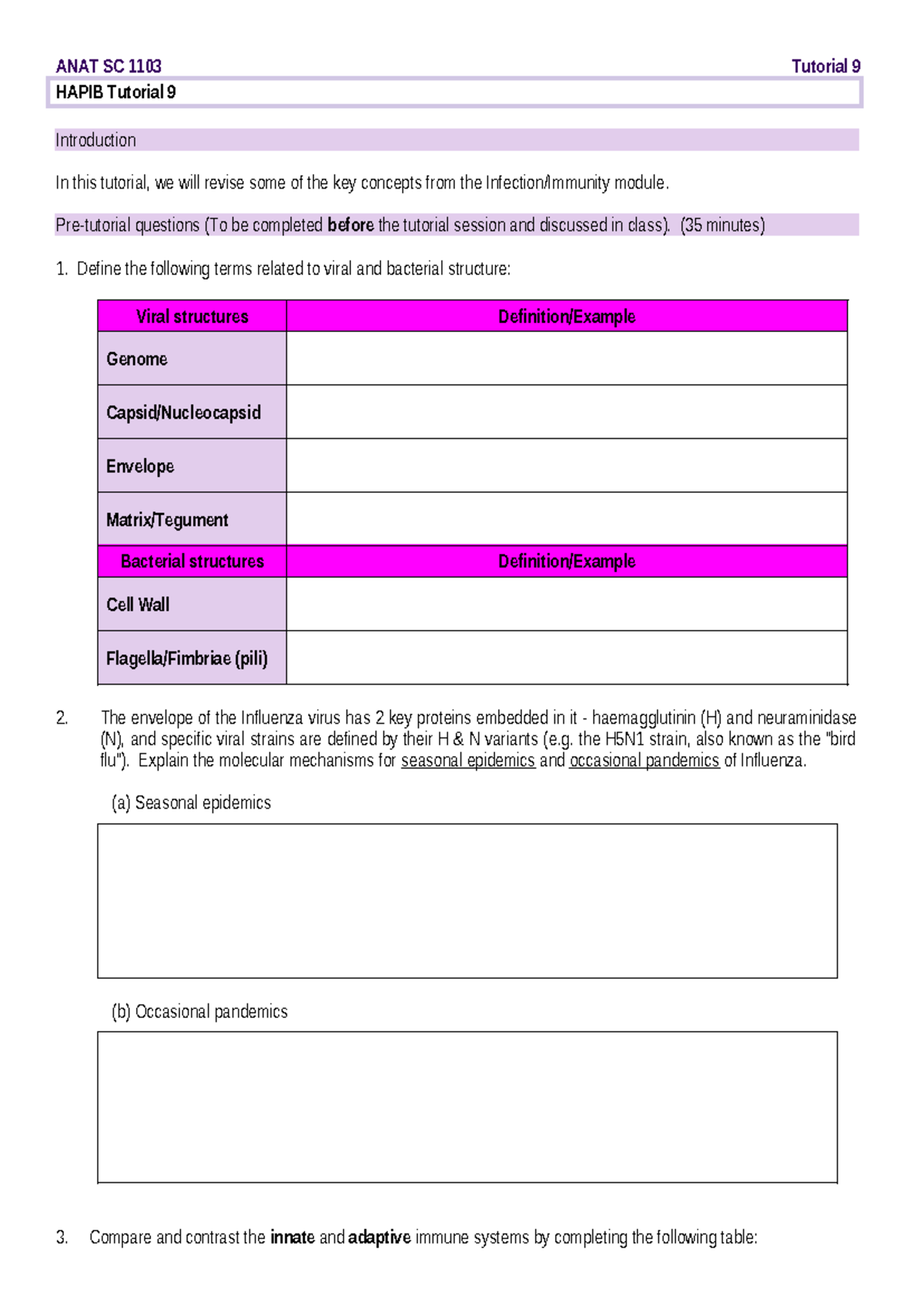 Hapib Tutorial 9a - Student Notes - HAPIB Tutorial 9 Introduction In ...