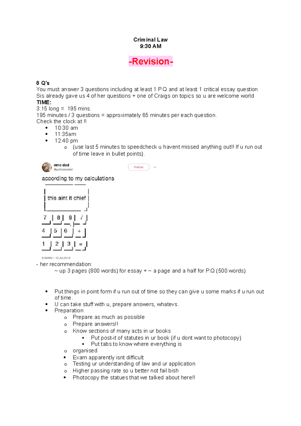 Criminal Law Revision - Lecture notes 1-40 - Criminal Law 9:30 AM ...