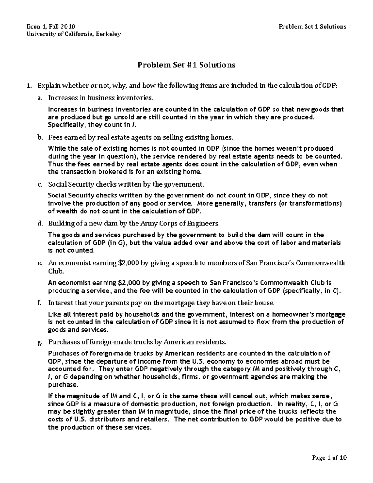 Problem set 1 solutions 1 - University of California, Berkeley Problem ...