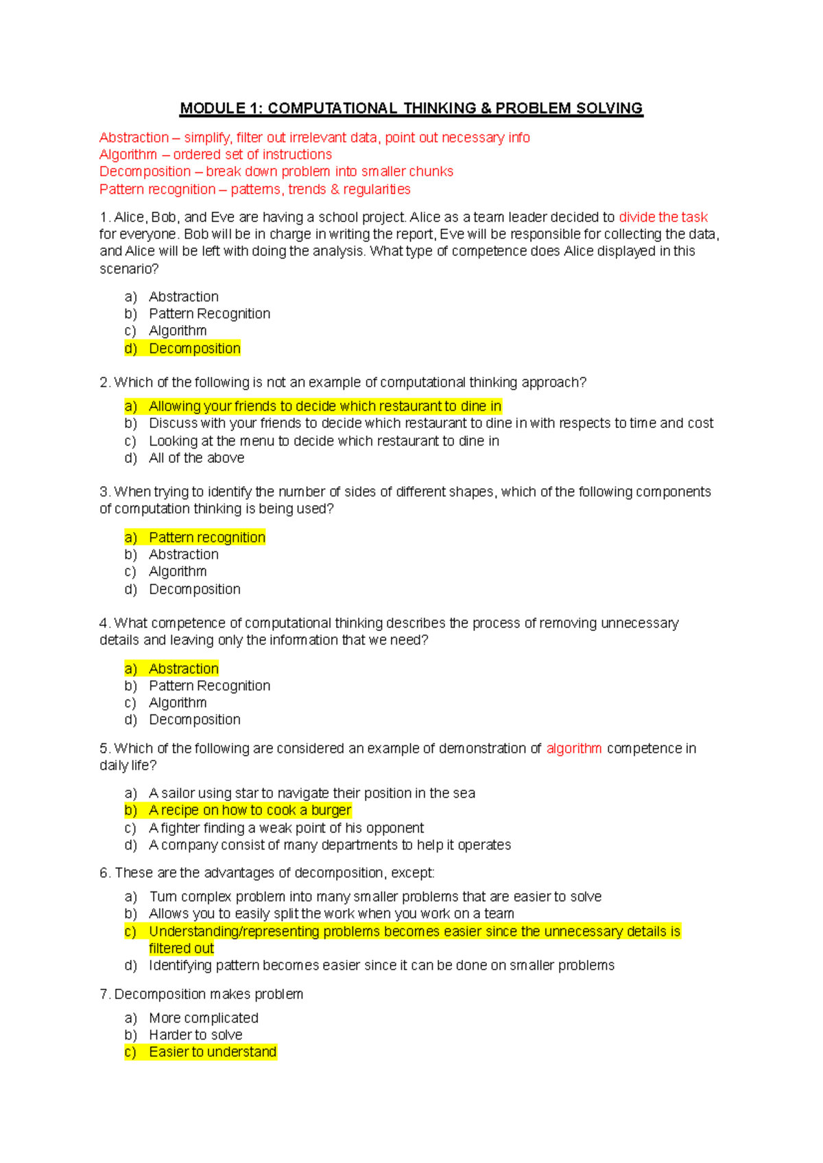 CC2 QUIZ - Summary Navigating world - MODULE 1: COMPUTATIONAL THINKING & PROBLEM SOLVING - Studocu