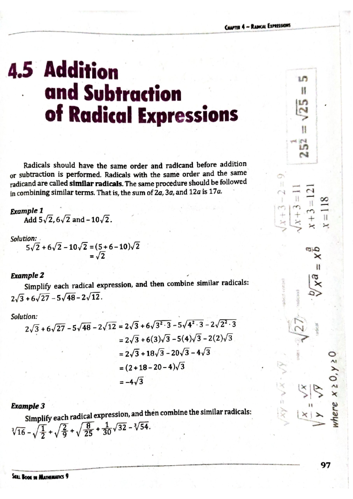 Addition and Subtraction of Radicals - CHAPTER 4 RADICAL EXPRESSIONS 4 ...