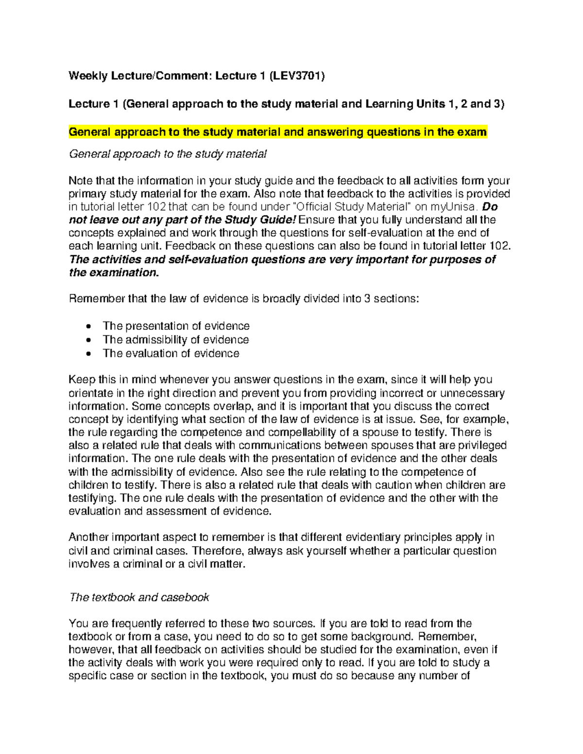 LEV3701 Lecture 1 - Weekly Lecture/Comment: Lecture 1 (LEV3701) Lecture ...