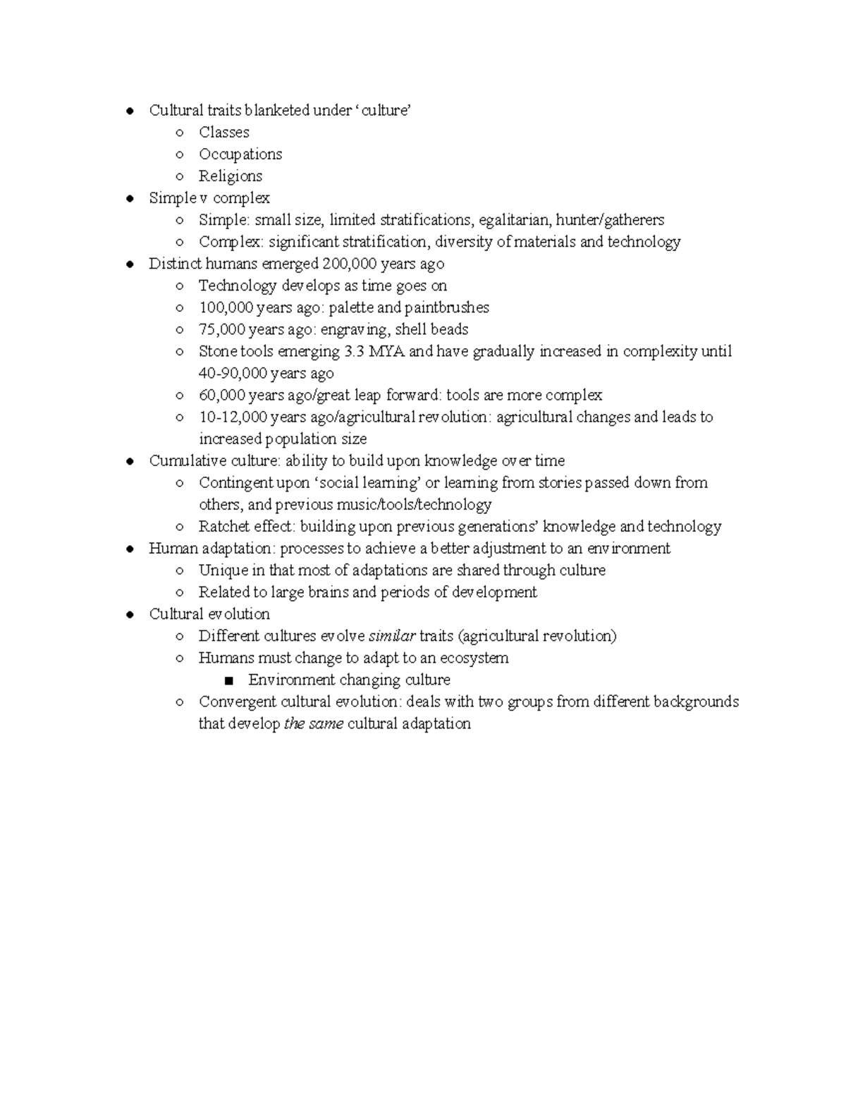 10 - Lecture notes 10 - Cultural traits blanketed under Classes ...