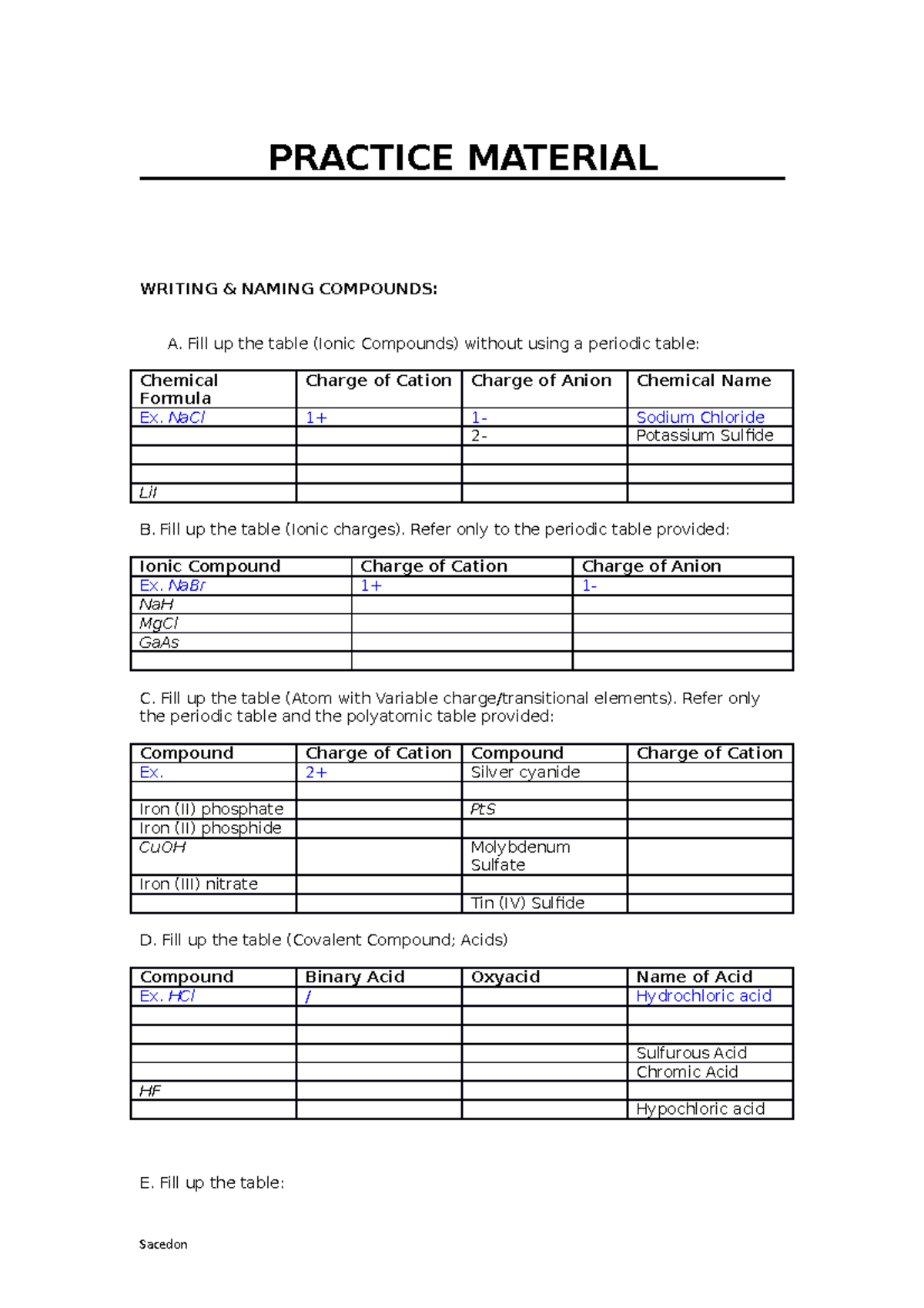 Practice Material - Draft - PRACTICE MATERIAL WRITING & NAMING ...