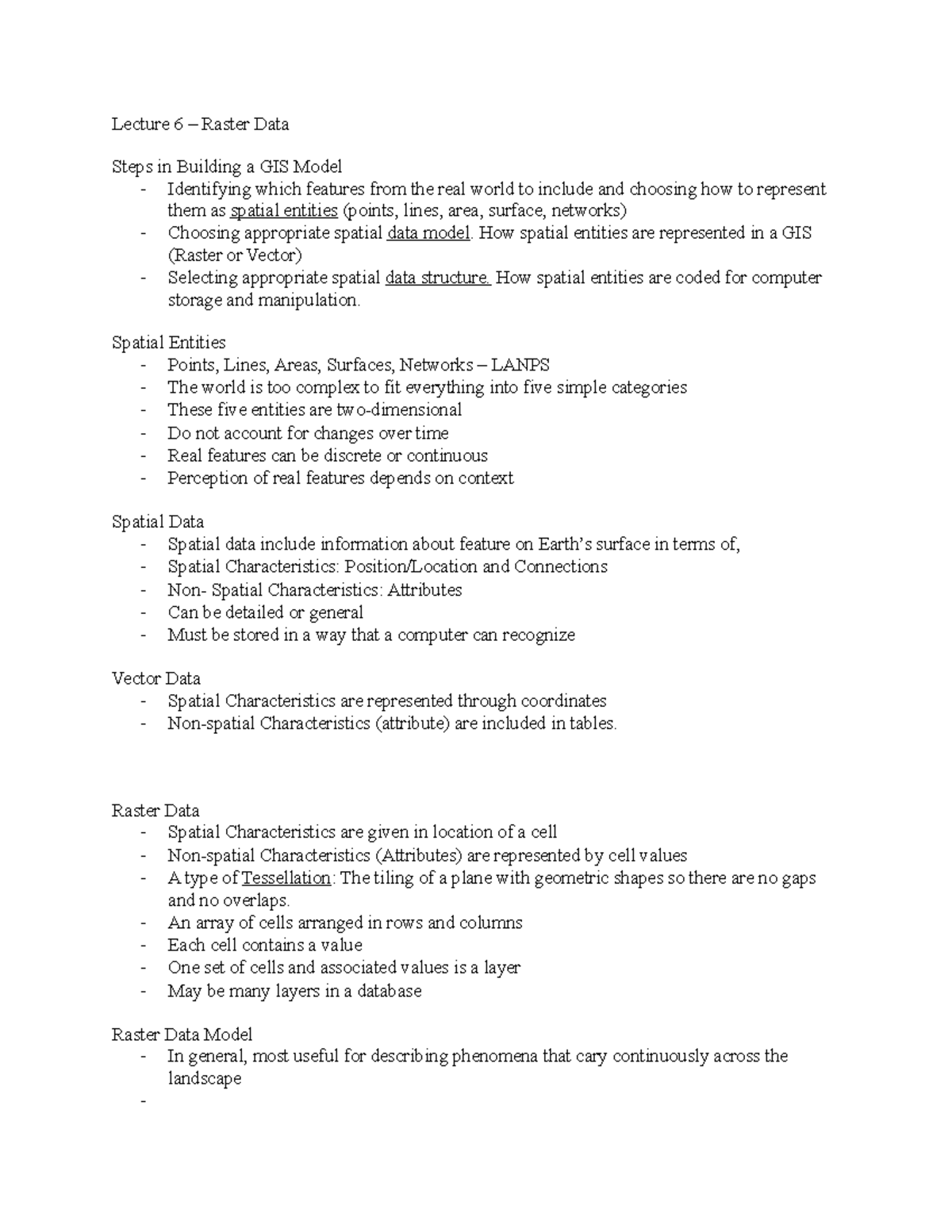 Lecture 6 Raster Data Lecture 6 Raster Data Steps In Building A Gis Model Identifying