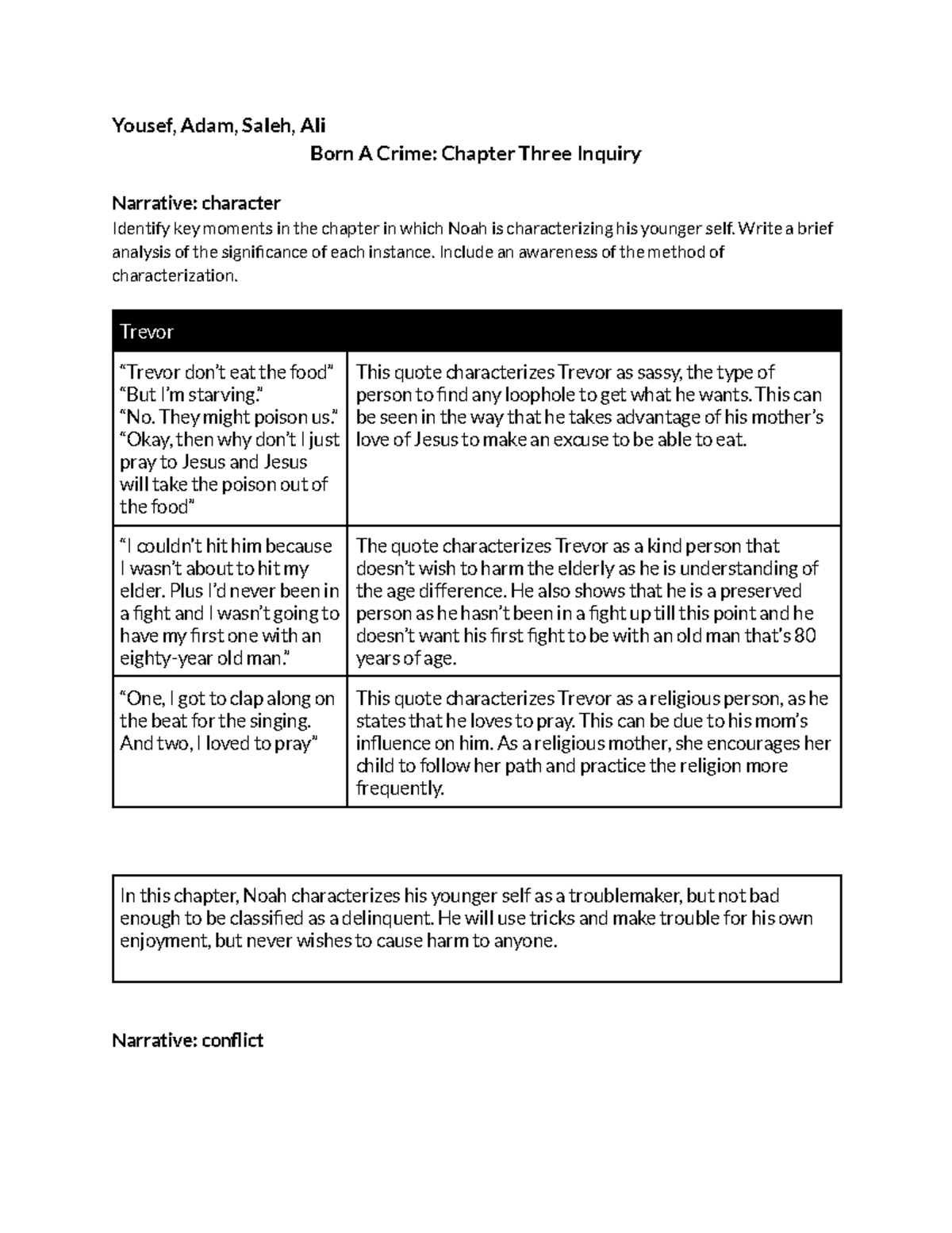 BAC Chapter Three Inquiry - Yousef, Adam, Saleh, Ali Born A Crime ...