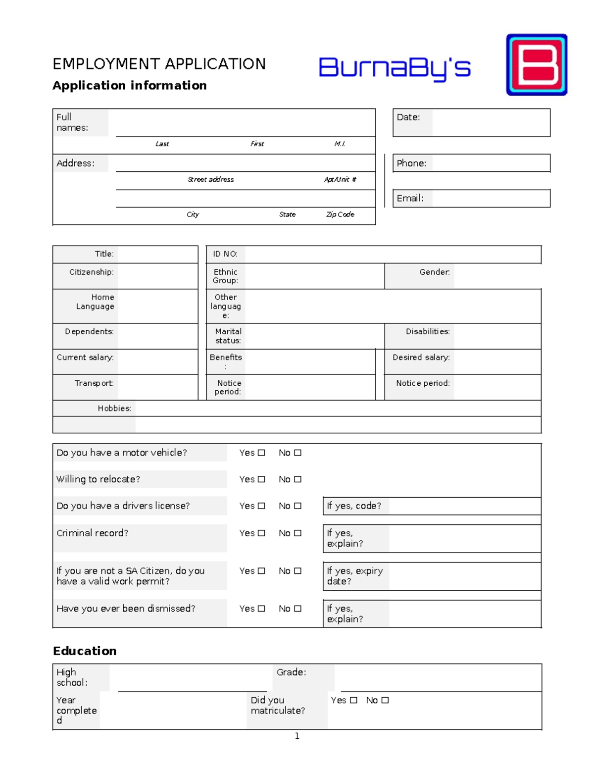 Employment application new - EMPLOYMENT APPLICATION Application ...