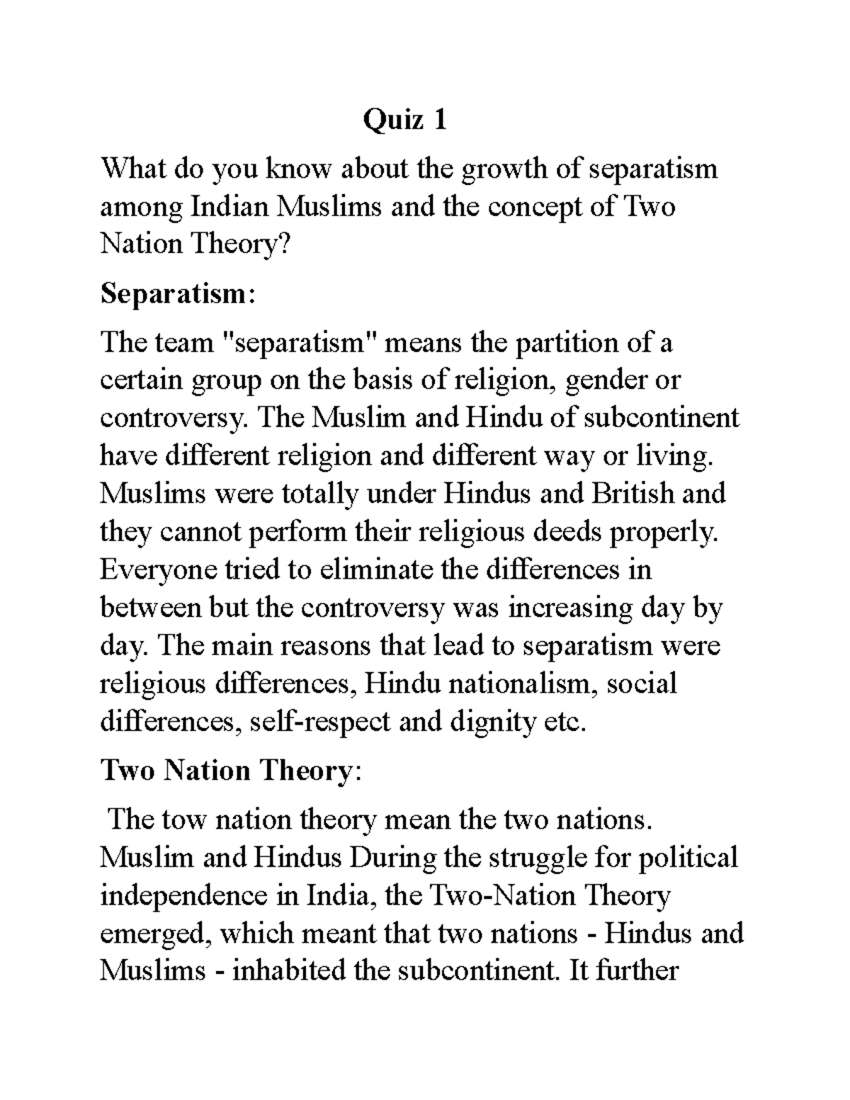 pak studies quiz - Quiz 1 What do you know about the growth of ...