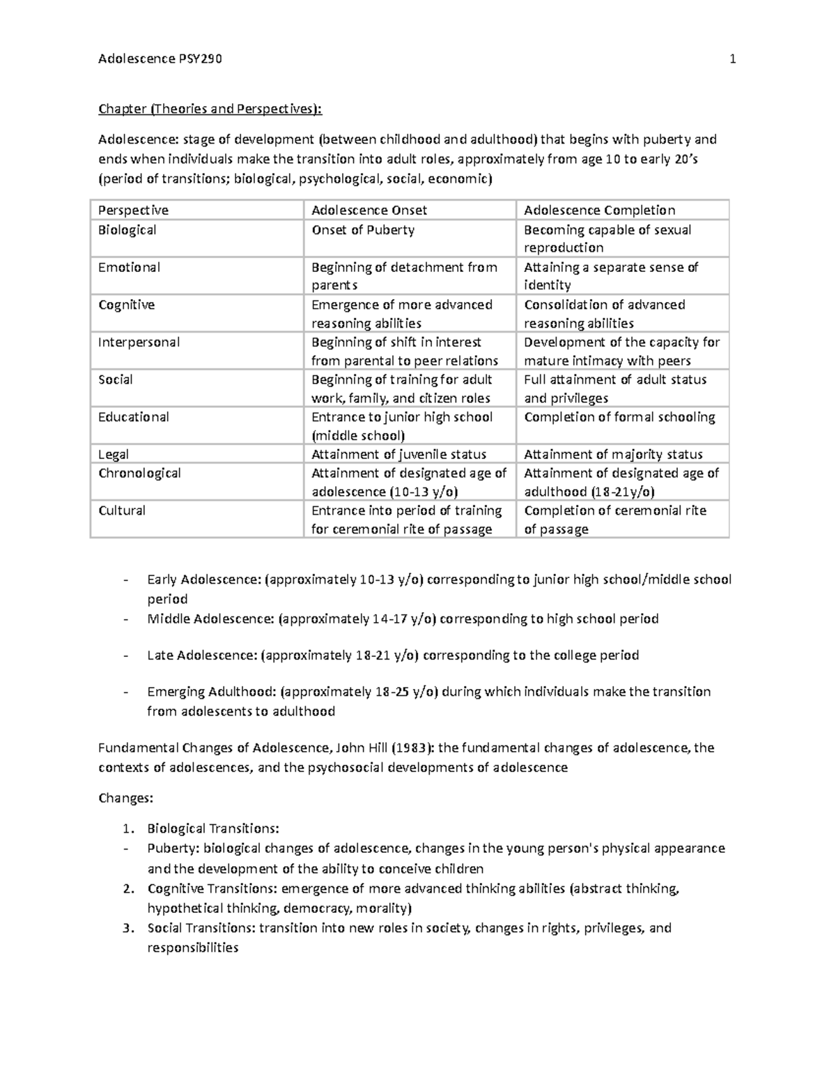 Adolescence Notes - Exam 1 - Chapter (Theories and Perspectives ...