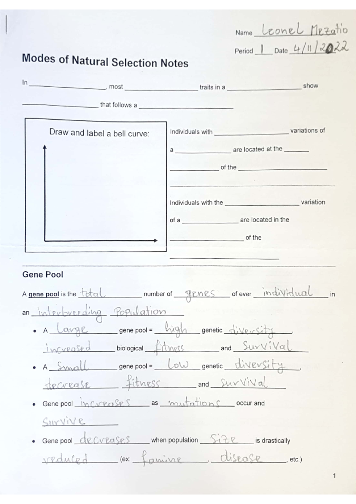 BIO 280 - Modes Of Natural Selection Notes - BIO 280 - Studocu