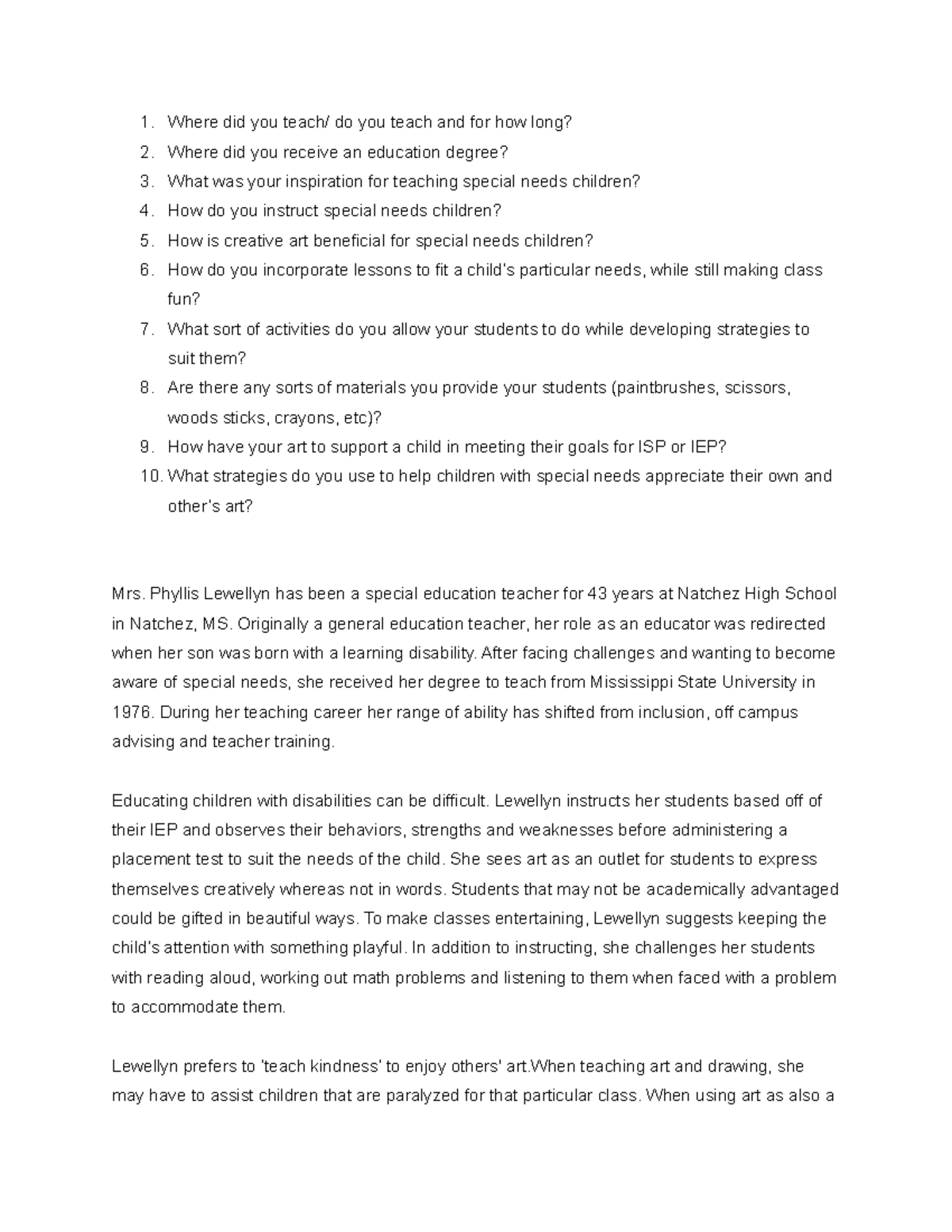 Edu Ch3 Special Needs Interview Where Did You Teach Do You Teach And