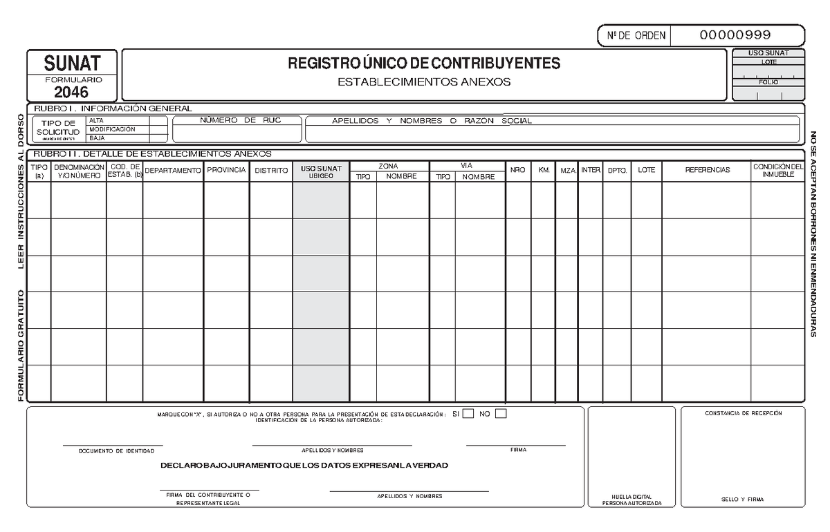 Formulario 2046 Sunat - ####### MARQUE CON "X" , SI AUTORIZA O NO A ...