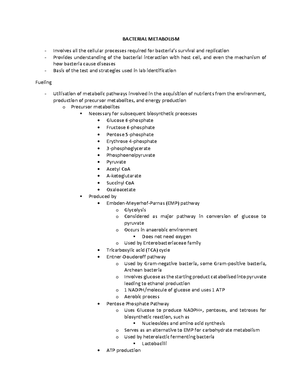 Bacterial Metabolism - BACTERIAL METABOLISM Involves all the cellular ...