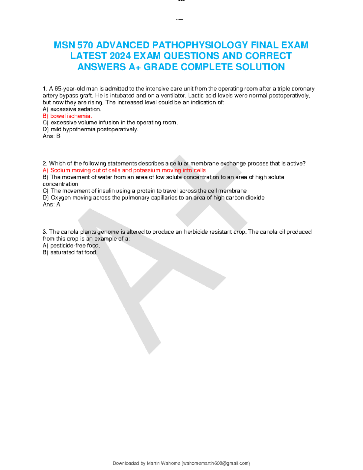 MSN 570 Advanced Pathophysiology Final EXAM Latest 2024 EXAM Questions ...