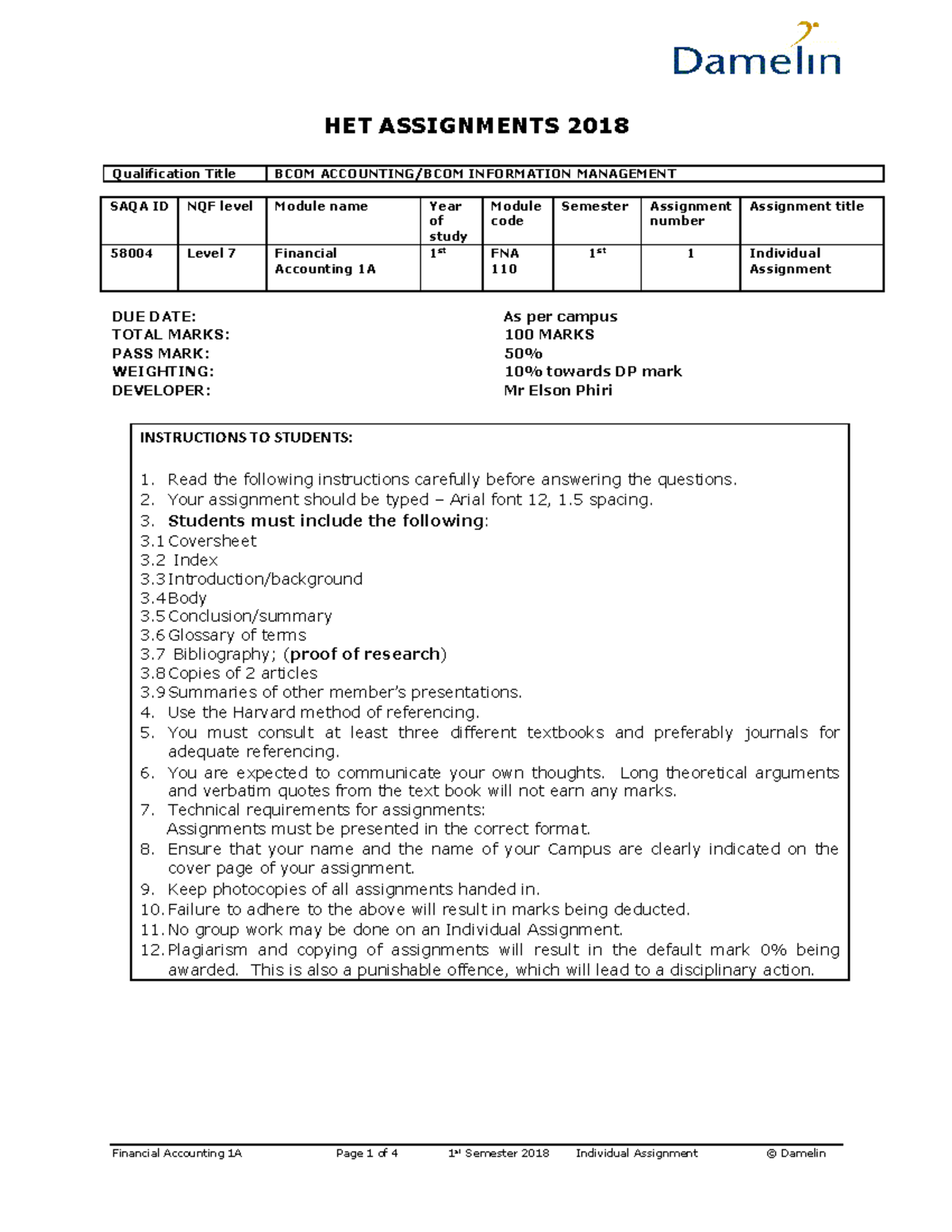 Financial Accounting 1A-Intro to Accounting Individual Assignment - HET ...