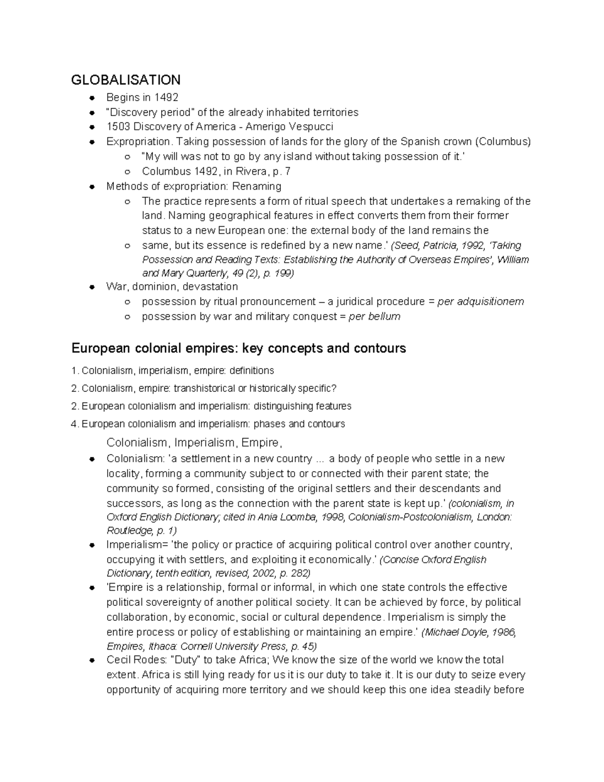 Globalisation - Lecture notes 1-10 - GLOBALISATION Begins in 1492 ...