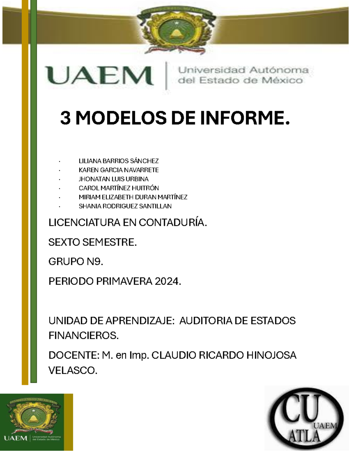 3 Modelos DE Informes - 3 MODELOS DE INFORME. · LILIANA BARRIOS SÁNCHEZ ...