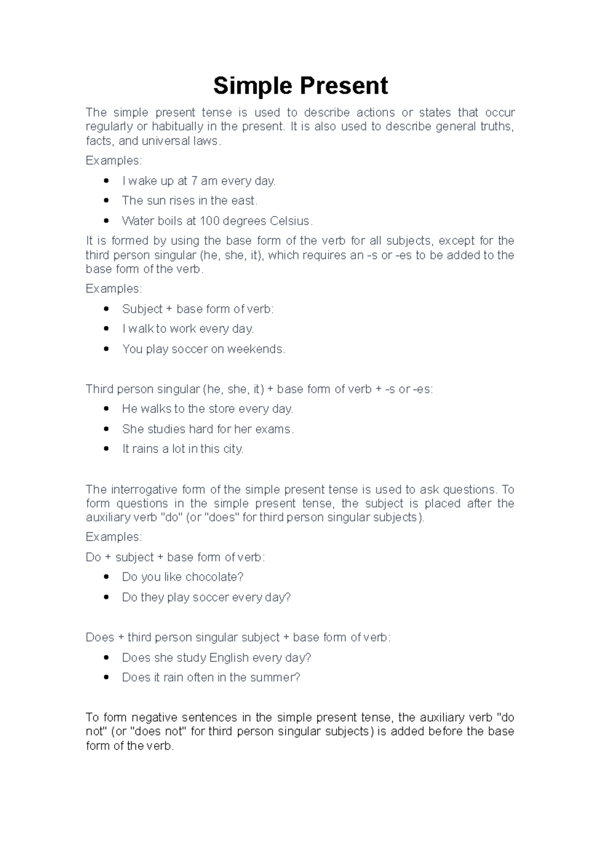 Review - High School - 2nd - Simple Present The simple present tense is ...