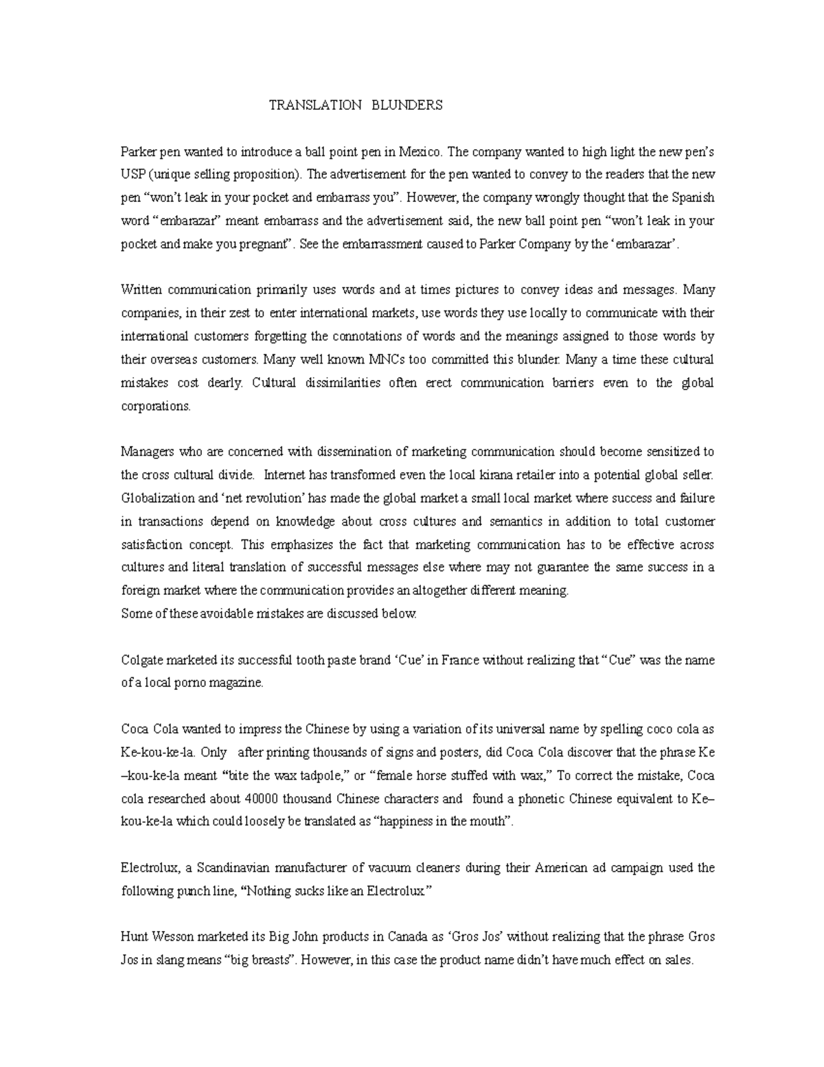 Translation Blunders - TRANSLATION BLUNDERS Parker pen wanted to ...