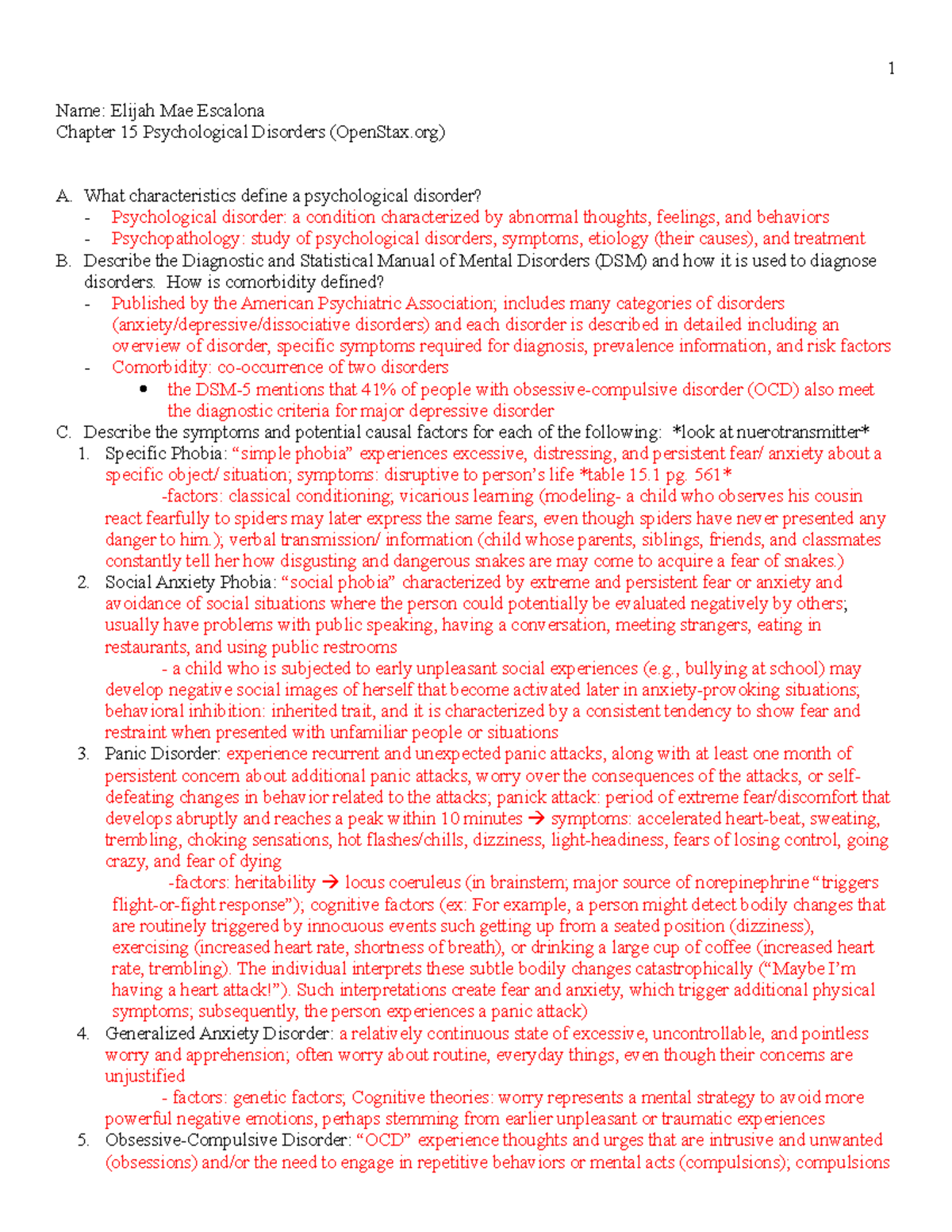 Text Assignment- Chapter 15 Psychological Disorders - PSYC 2301 - San ...