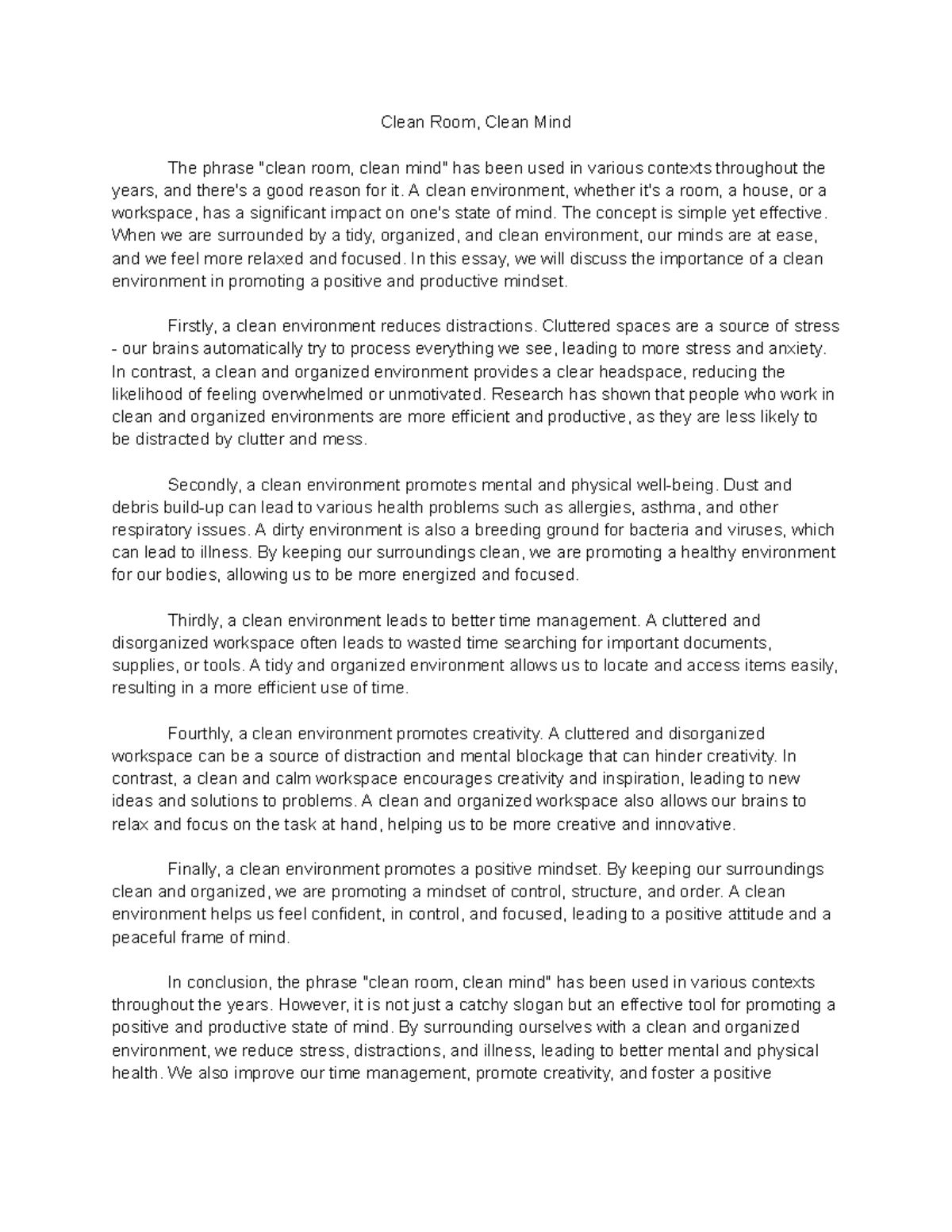 Clean Room, Clean Mind - A clean environment, whether it's a room, a ...