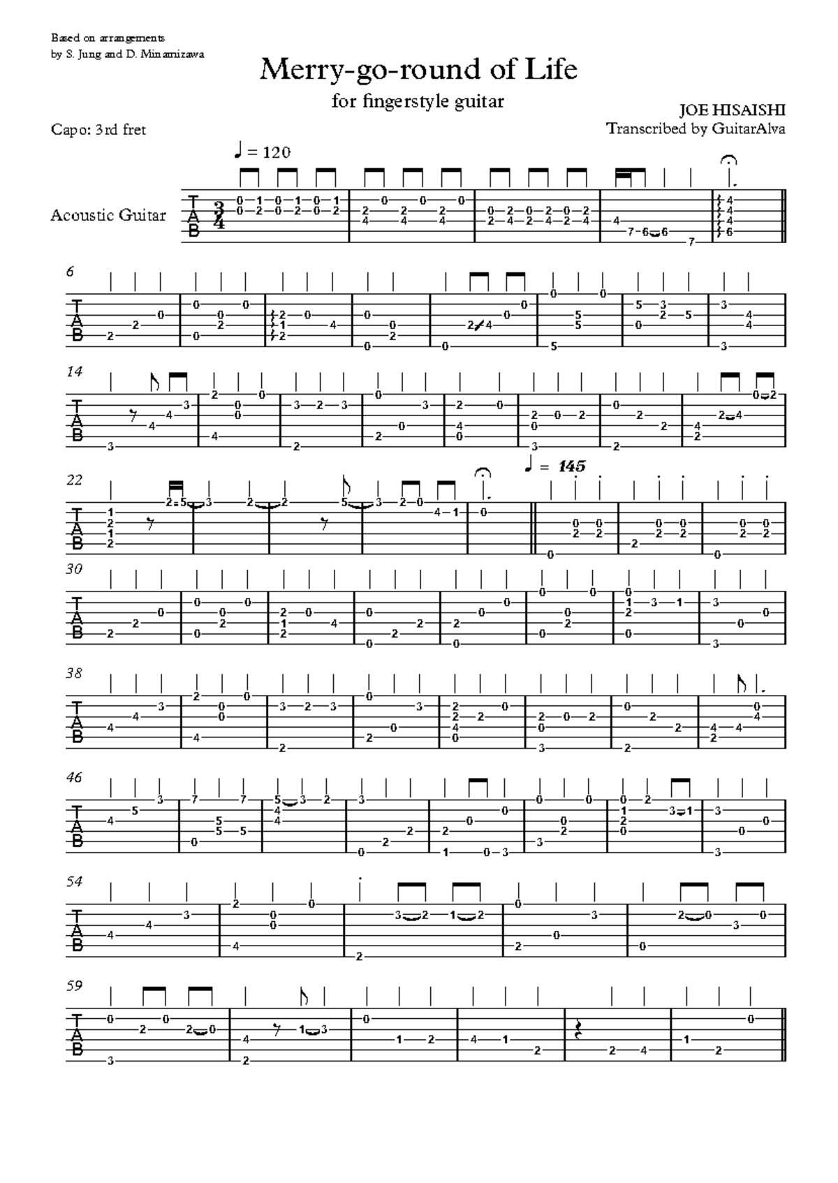Merry-go-round of Life TABS - Acoustic Guitar ####### ⁄ U Based on ...